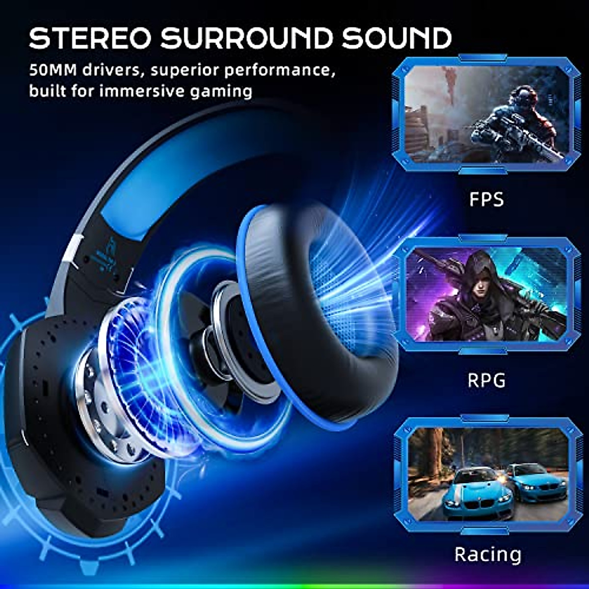 YINSAN Gaming Headset with Mic for PS4 PS5 Xbox Series X|S Nintendo Switch Xbox One PC, Wired Over Ear Gaming Headphones with Surround Sound, Noise-Cancelling, RGB Light, One-Key Mute Button