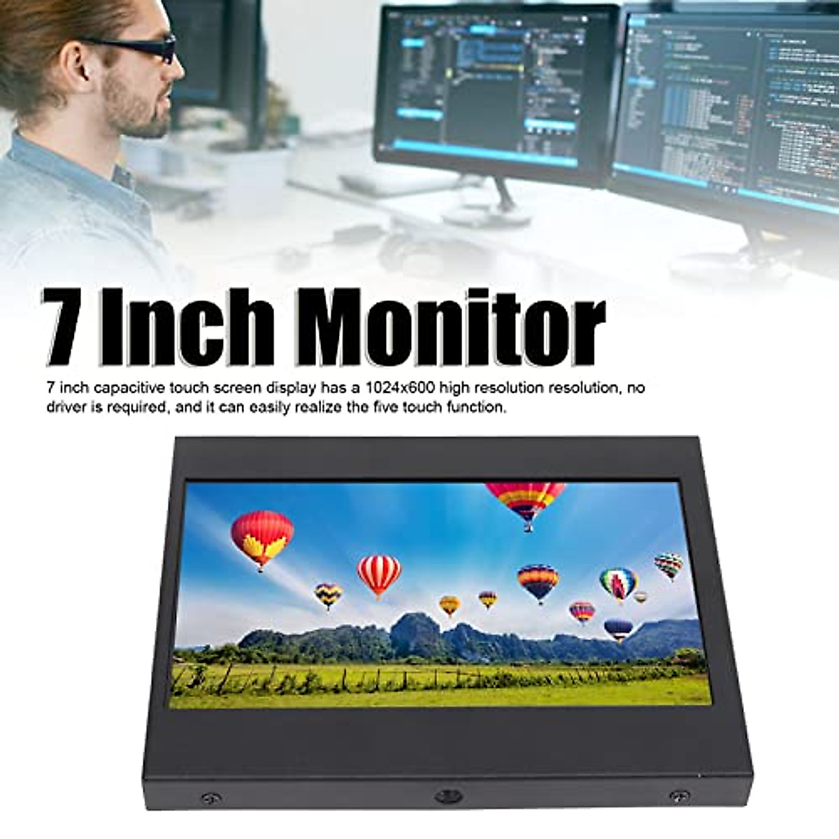 Portable Monitor 7, Inch Capacitive Touch 050121113C Screen Display HD Color Support Multimedia Interface VGA Input