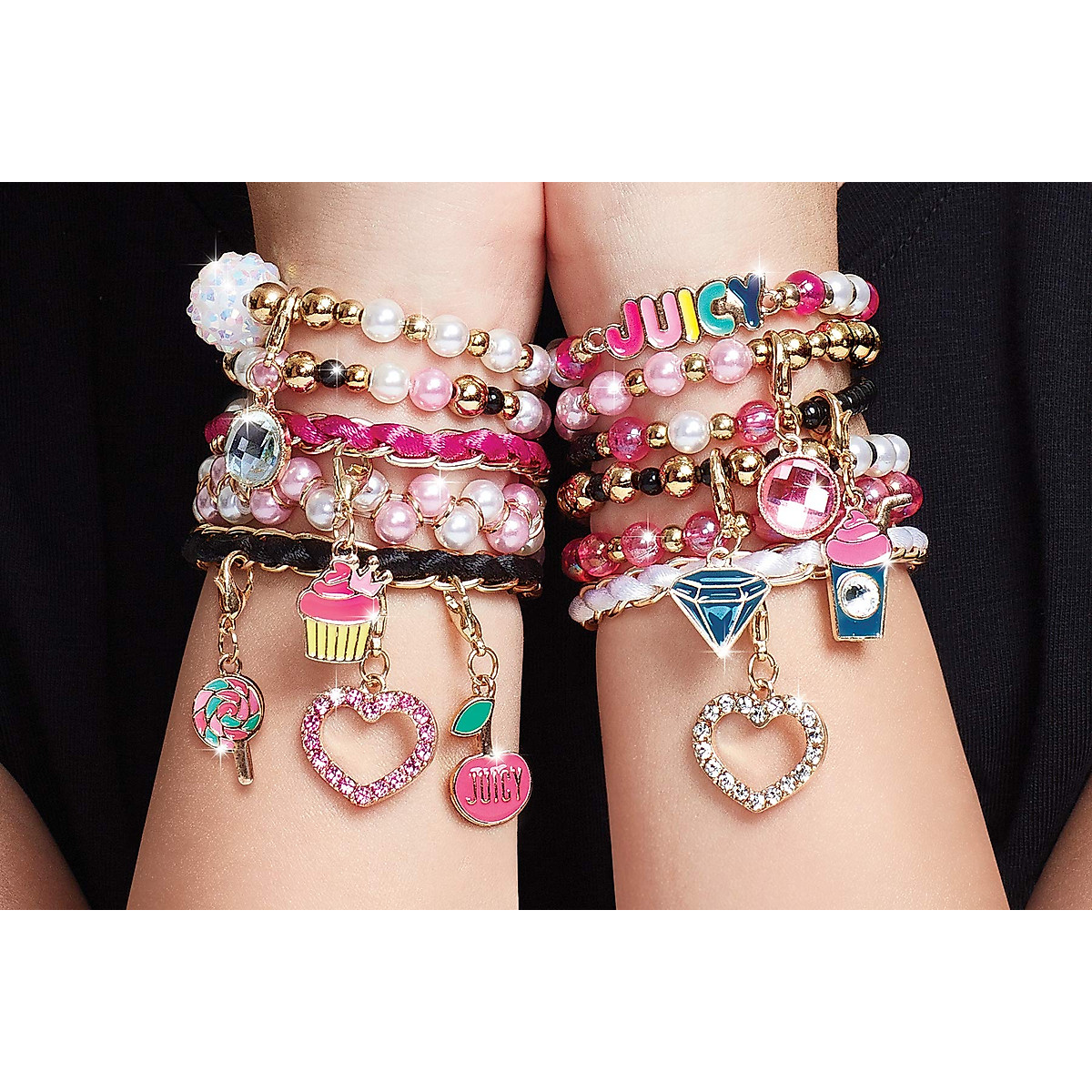 Make it Real - Juicy Couture Pink and Precious Bracelets - DIY Charm Bracelet Kit with Beads for Tween Jewelry Making - Jewelry Making Kit for Girls