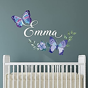 PrintsbyDM Custom Name Butterfly Wall Decal- Girls Room Wall Decor - WM531. Custom Name Removable Nursery Wall Decal for Girl - Flower Mural Wall Decal for Girls Bedroom