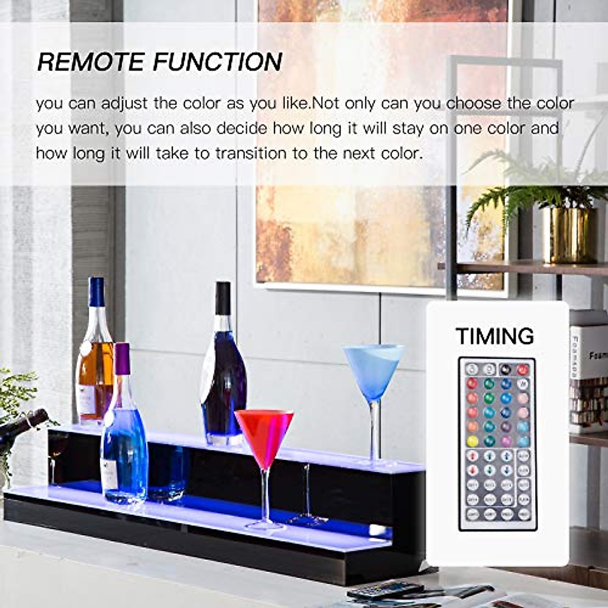 SUNCOO 30In 2 Step LED Liquor Bottle Display Shelf Illuminated Bottle Shelf Color Changing with LED Color Remote Control L30xW8-1/2xH6-1/2''