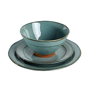Gibson Elite Terranea Round Reactive Glaze Terra Cotta Dinnerware Set, Service for Four (12pcs), Teal