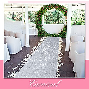 Sequin Aisle Runner for Weddings 2 x 15 ft Glitter Wedding Rug Runner with Carpet Tape Sparkly Wedding Outdoor Floor Runner Floor Carpet Runner for Prom Ceremony Event Party Decoration (Silver)