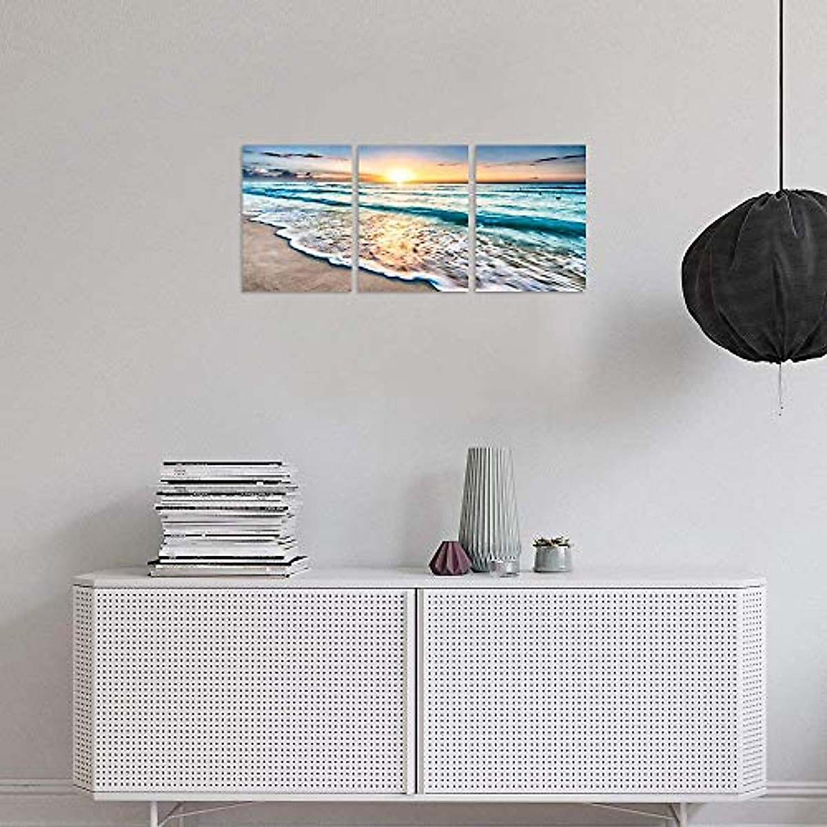 TutuBeer 3 Panel Beach Canvas Wall Art for Home Decor Blue Sea Sunset White Beach Painting The Picture Print On Canvas Seascape The Pictures for Home Decor Decoration,Ready to Hang