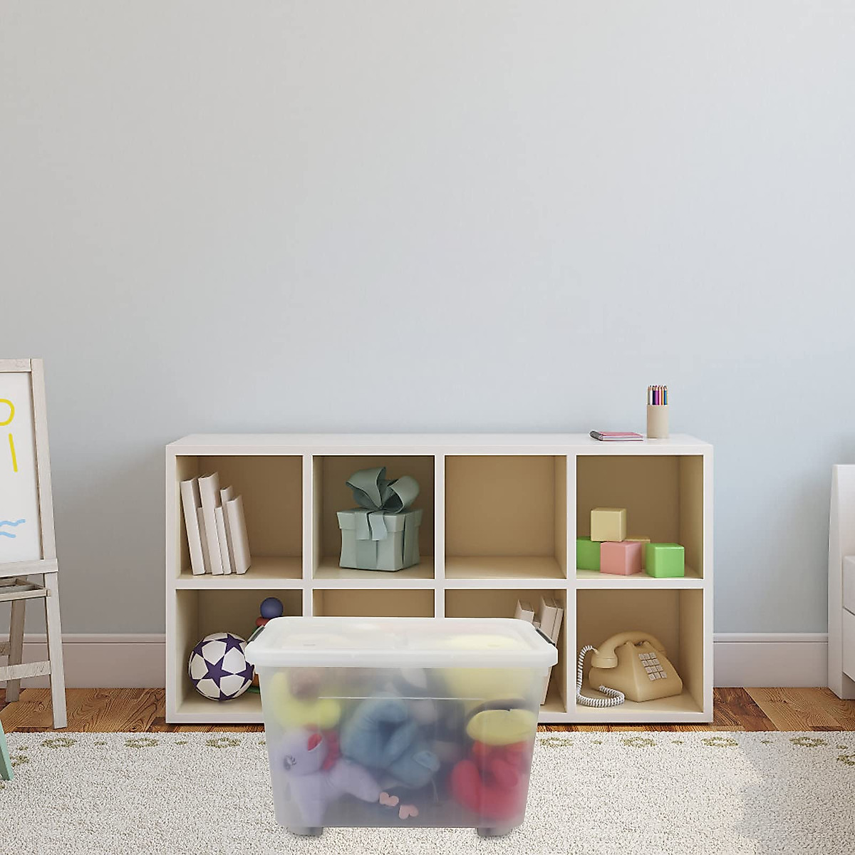 CadineUS 50 Quart Storage Boxes with Wheels, Large Plastic Storage Tote Bins Set of 4