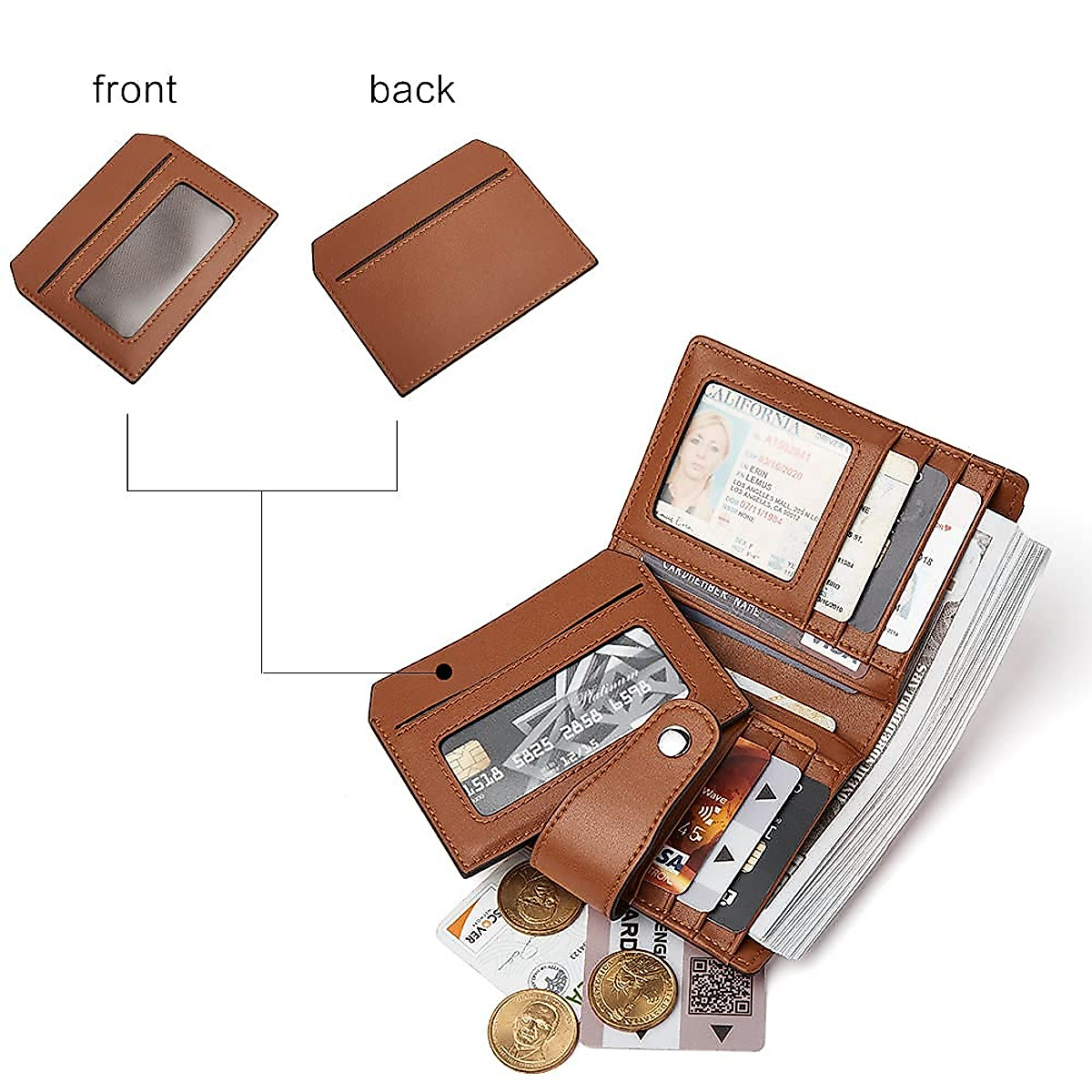 BOSTANTEN Women Leather Handbag Designer Large Hobo Purses Shoulder Bags Bundled with Small Bifold Zipper Pocket Wallet Card Case Purse with ID Window Brown