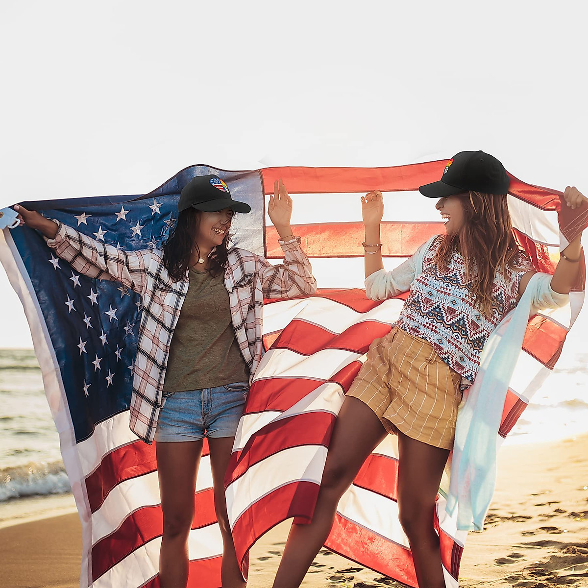 American Flag Hats for Women Men,LGBT Prider Baseball Cap Adjustable Dad Hat,Rainbow Heart Dog Paw Print Embroidered,Black
