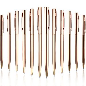 Zonon 12 Pieces Slim Metallic Retractable Ballpoint Pens Lightweight Black Ink Metal Pens Ballpoint Slim Pens Medium Point 1.0 mm Pens for Business Office School Supplies (Rose Gold)