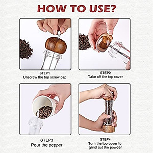 WDBBY Manual Acrylic Salt and Pepper Grinder Set Wooden Shakers With Adjustable Ceramic Core Spice Mill Kitchen Tools