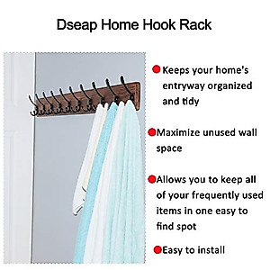 Dseap Coat Rack Wall Mounted - 10 Tri Hooks, 38-1/4" Long, Heavy Duty Wooden Wall Coat Hanger Coat Hook for Clothes Hat Jacket Clothing, Natural & Black
