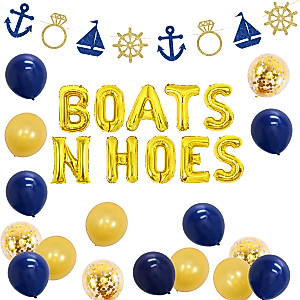 Boats n Hoes Bachelorette Party Decorations Gold Nautical Party theme Decorations for Adults Bridal Shower Decorations Boats n Hoes Banner Sailor Theme Party Decor