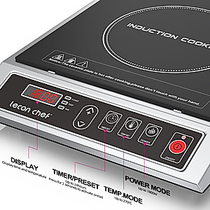 leconchef induction cooktop ultra thin stainless steel commercial grade 110v 1800w countertop electric induction burner with 10 Temp.&Power levels,24 Hours Timer&Preset,Fast heating