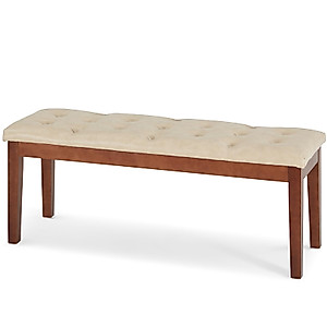 MILCIL Ottoman Bench Upholstered Padded Seat with Solid Wood Legs and Button-Tufted, Faux Leather Ivory