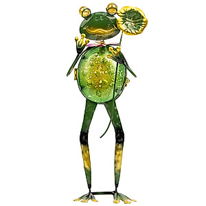 HOBYLUBY Frog Garden Solar Lights, Outdoor Decorations for Yard, Patio, Lawn Decor - 11.4'' Decorative Frog Figurines
