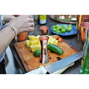 Sertodo Copper Double Sided Jigger, 1 oz and 2 oz Measured Shots, Hand Hammered 100% Pure Copper, Single