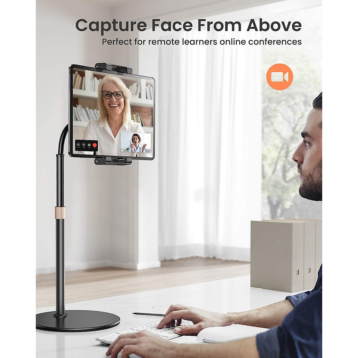 LISEN for iPad Stand for Desk Portable Monitor Stand Adjustable Tablet Stand, Thick Case Friendly iPad Pro Holder Fits(4.7"-15.6") iPad Pro 12.9/10.9/10.2 Air Mini 4 3 2 Fire Tab Nexus Kindle, Black