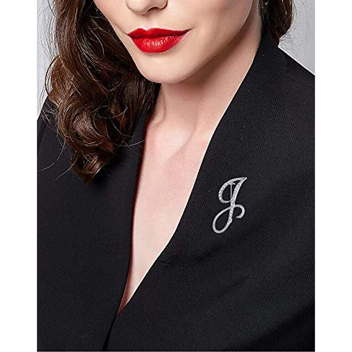 LiaSun 26 Letters Brooches Silver Plated Metal Broaches Pins-Clear Crystal Initial Breastpin (1pcs-A)