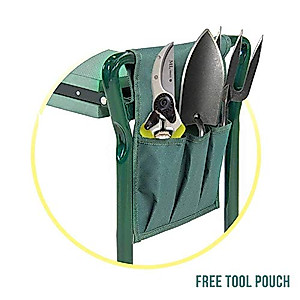 HAOJU Folding Sturdy Garden Seat with Bonus Tool Pouch and Widen Soft EVA Foam Pad, Outdoor Lawn Bench Chair/Stool for Protects Knees or Rest