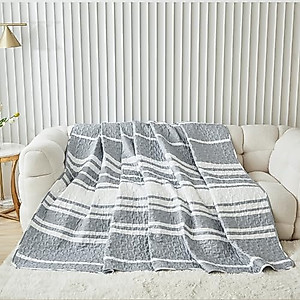 Andency California King Quilt Set Grey White (112x104 Inch), 3 Pieces (1 Cal King Patchwork Striped Printed Quilt and 2 Pillowcases), Soft Lightweight Reversible Microfiber Bedspread Coverlet Bedding