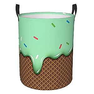 FeHuew Mint Vanilla Ice Cream Collapsible Laundry Basket with Handle Waterproof Fabric Hamper Laundry Storage Baskets Organizer Large Bins for Dirty Clothes,toys,Bathroom