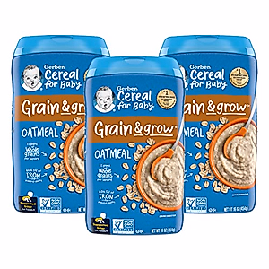 Gerber Cereal for Baby 1st Foods Grain & Grow Cereal, Oatmeal Cereal, Made with Whole Grains & Essential Nutrients, Non-GMO, 16-Ounce Canister (Pack of 3)