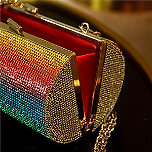 Rainbow Rhinestone Purse Evening Bag Luxury Holographic Handbag Clutch Bag Cylinder Shoulder Bag for Party Wedding