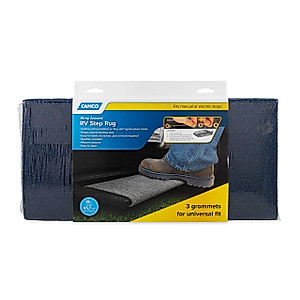 Camco Wrap Around Step Rug | Protects Your RV from Unwanted Tracked in Dirt | Works on Electrical and Manual RV Steps | Blue (42924)