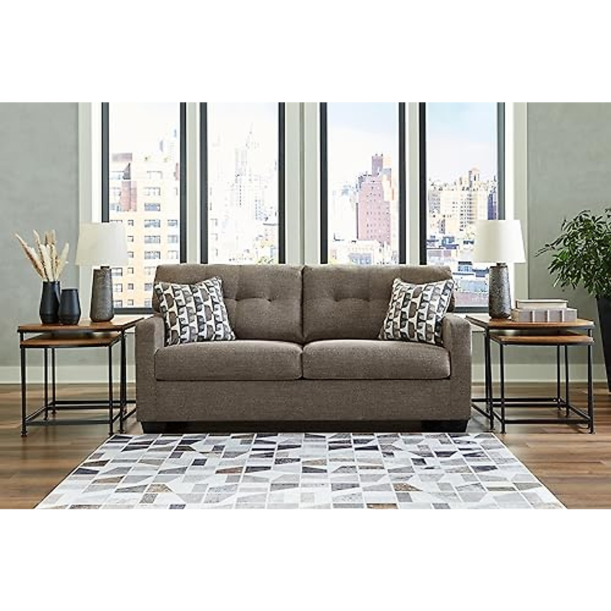 Signature Design by Ashley Mahoney Contemporary Tufted Sofa, Dark Brown