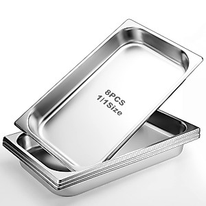 8 Pack Hotel Pans Full Size Steam Table Pan 0.8mm Thick Stainless Steel 20.8"L x 12.8"W Catering Food Pan Restaurant Food Pan for Hotel Restaurant Office Cafeteria or Family Events (2.5'' Deep)