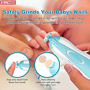 Baby Nail Trimmer Electric, FANSIDI Baby Nail Clippers Safe Baby Nail File Kit with Extra 12 Replacement Pads, Trim Polish Grooming Kit for Newborn Infant Toddler or Adults Toes Fingernails Care, Blue