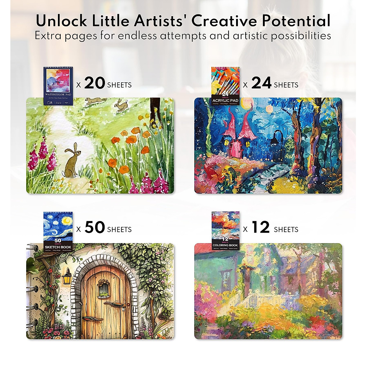 194 Piece Deluxe Art Set, Painting Drawing Art Supplies with 4 Drawing Pads, Acrylic Paints, Crayons, Colored Pencils Set in Wooden Case, Art Kit Gift Box for Kids, Teens, Adults, Artists, Beginners