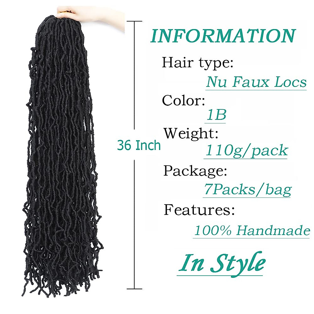 7 Packs Faux Locs Crochet Hair 36 Inch New Soft Locs Crochet Hair For Black Women Pre-looped Long Goddess Locs Crochet Braids Curly Wavy Braiding Hair Extension (1B)