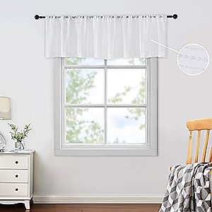 Fragrantex White Valances for Windows 1 Pack Pinstriped Sheer Window Toppers for Bay Window with Arrow Pattern Farmhouse Cafe Small Bathroom Valance Curtains 17" L,Rod Pocket,54" Wx17 Lx1