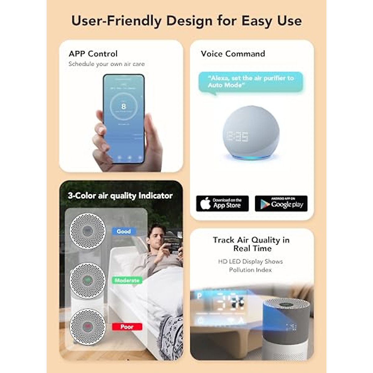 CleanForce Air Purifiers for Home Large Room Up to 2550 ft², HEPA Air Purifier Air Cleaner with WIFI for Dust, Allergens, Pollen, Pet Hair Dander, Odors, Asthma & Allergy Friendly Certified, Rainbow