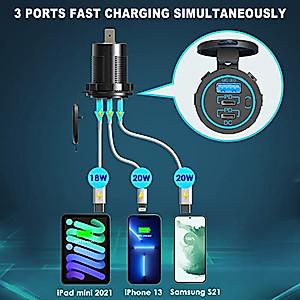 12V USB Outlet USB C Car Charger Socket – Newest 58W Lengthened RV USB Outlet 12V Socket Dual 20W PD3.0 USB-C and 18W QC3.0 Car USB Port with Button Power Switch for Car Boat Marine RV Motorcycle