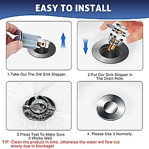 AURUZA 2 Pack Universal Bathroom Sink Stopper, Sink Strainer for 1.1-1.5 Inch Bullet Core Push Type Basin Pop Up Drain Filter,Bathtub Converter with Anti Clogging Filter Basket Hair Catcher