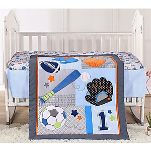 VIVILINEN Baby Crib Bedding Set for Boys 3 Pieces Blue Sports Baseball Originals Soft Toddler Nursery Bedding Sets
