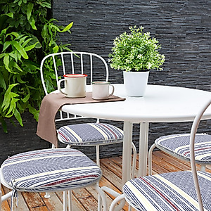 TWLEAR Indoor/Outdoor Chair Cushions 16x17 Inch, Patio Chair Cushions with Ties, All Weather Seat Cushions for Patio Furniture Home Garden Chair Use, Set of 4, Stripe Denim Blue