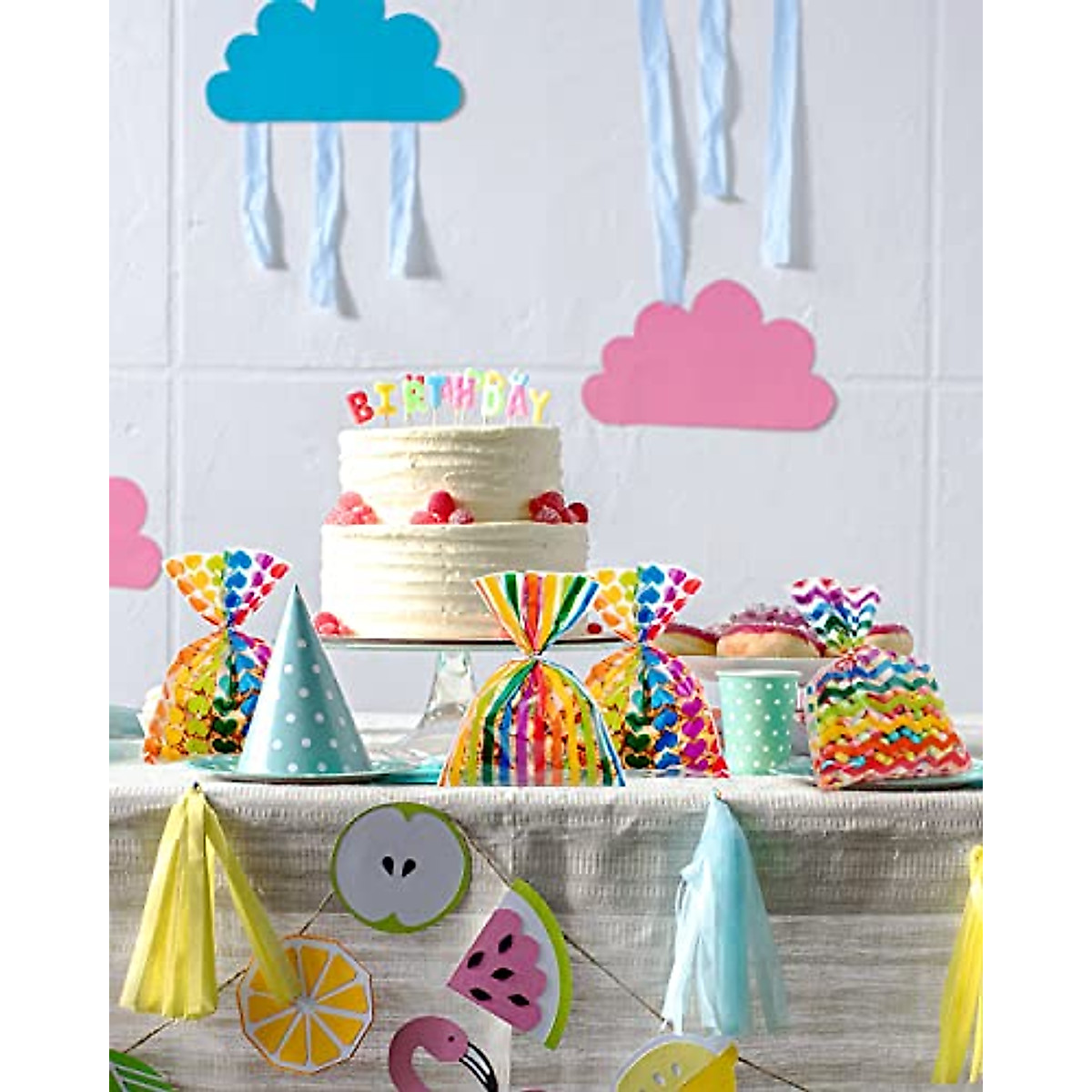 Labeol 135pcs Cellophane Bags 5X7 Rainbow Christmas Treat Bags with Ties Goodie Bags Clear Gift Bags Candy Bags Cookie Bags Favor Bags Clear Plastic Bags for Packaging Baby Shower