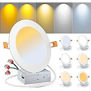 Miootly Recessed Lighting 6Pack 6 Inch 12W Ultra-Thin, Modern LED Ceiling Light Fixture with Metal Junction Box, 2700K/3000K/3500K/4000K/5000K Selectable, 1050LM, Dimmable