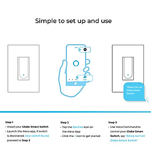 Globe Electric 50586 Works with Alexa Only Wi-Fi Smart Indoor On/Off Smart Switch,2.4Ghz WiFi, Neutral Wire Required, Voice Activated, White, Wall Plate Included, Smart Home Automation