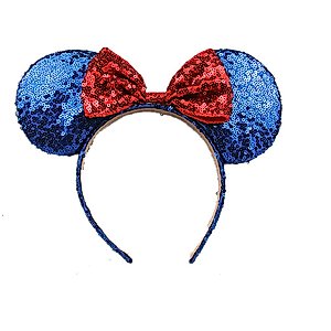 OBUY Mouse Ears Bow Glitter Princess Party Decoration Adult Sparkly Mermaid Headband for Cosplay Costume for Girls & Women(Blue Red)