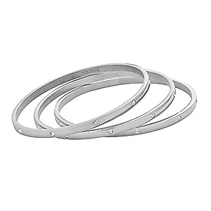 Edforce Stainless Steel Women's Stackable Set of 3 CZ Cubic Zirconia Bangles Bracelets (Silver, 8.5")