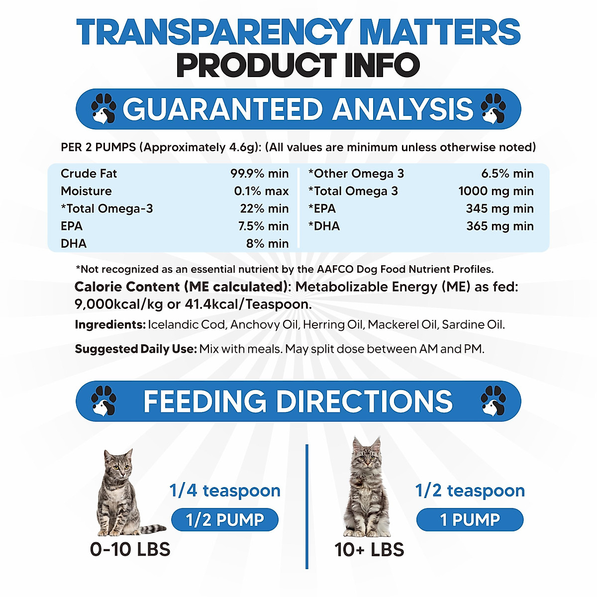 Omega 3 Fish Oil for Cats - Better Than Salmon Oil for Cats - Kitten + Cat Vitamins and Supplements - Cat Health Supplies - Cat Dandruff Treatment - Liquid Fish Oil for Pets - Cat Shedding Products