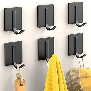 Batur Towel Hooks, 6 Pack Improved Adhesive Hooks, Wall Hooks for Hanging Heavy Duty, Waterproof Shower Hooks for Wall, Towel Holder Hanger Wall Mounted, Towel Racks for Bathroom, Kitchen, Bedroom