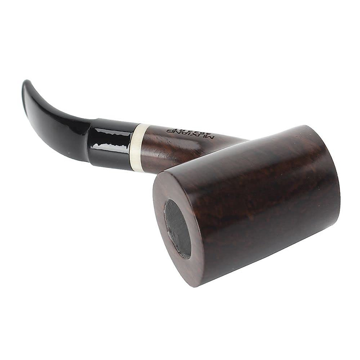 MUXIANG Ebony Tobacco Handmade Pipe Saddle Bent Stems with Imitation Ivory Decorative Ring Smoking Pipe Gift Box and Accessories WGAC0025