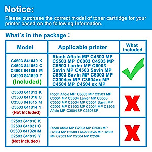 LCL Compatible Toner Cartridge Replacement for Ricoh 841849 841852 841851 841850 C4503 C5503 C6003 C4503 C5503 C6003 C4503 Lanier MP C6003 C4503 C5503 C6003(4-Pack Black Cyan Magenta Yellow)