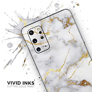 DesignSkinz Marble & Digital Gold Foil V2 Protective Vinyl Decal Wrap Skin Cover Compatible with The Samsung Galaxy S20 (Screen Trim & Back Glass Skin)