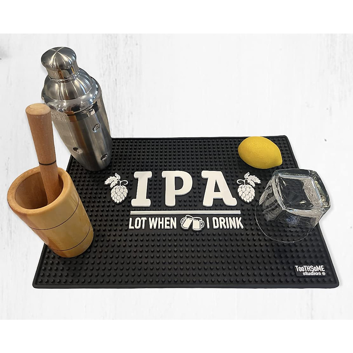 IPA Lot When I Drink 17.7" x 11.8" Funny Bar Spill Mat Rail Countertop Accessory Home Pub Decor Slip Resistant Durable Thick Bar Covering for Craft Brewery Kitchen Cafe and Restaurant Accessory