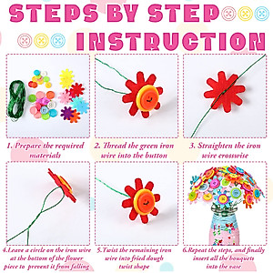 4 Sets Girls Crafts Ages 4-12 Make Your Own Flower Bouquet with Buttons and Felt Flowers, Vase Art and Craft for Children DIY Activity Christmas Thanksgiving Birthday Gift for Girls Boys